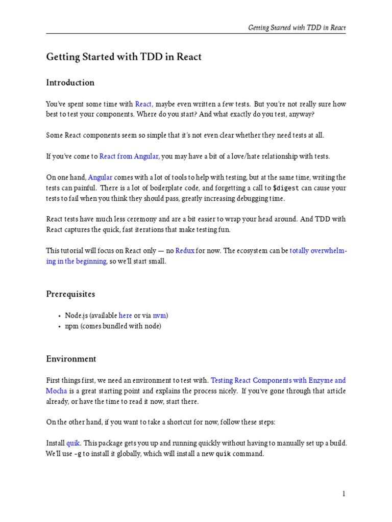 Getting Started With TDD in React | PDF | Parameter (Computer Programming) | Computer Programming
