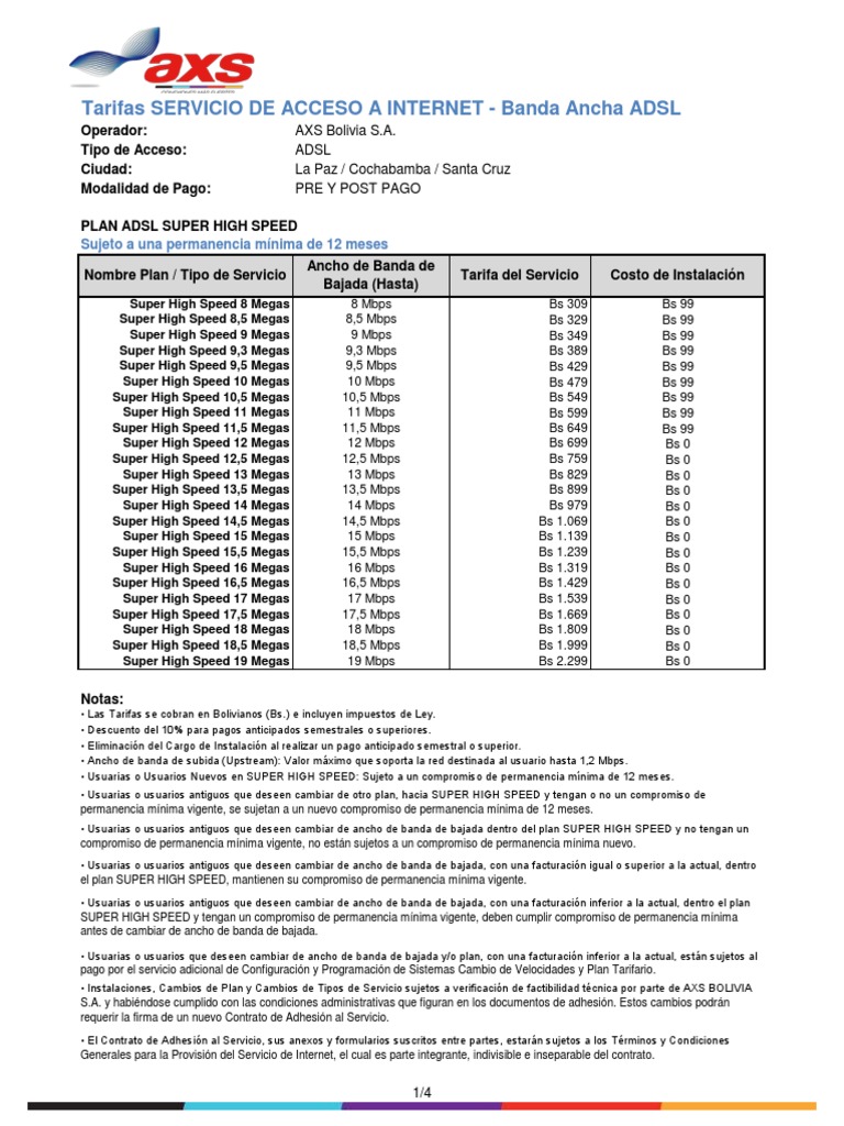 Tarifas Internet ADSL en Bolivia | PDF | Unidades de medida | Informática