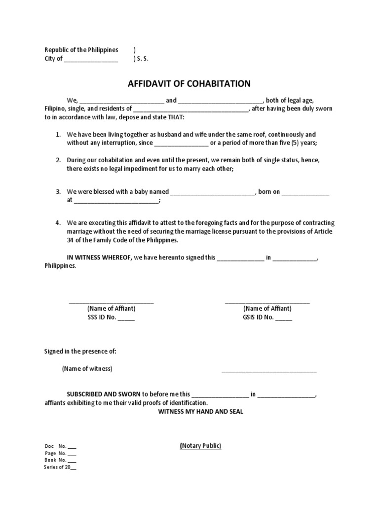Sample Affidavit of Cohabitation | PDF