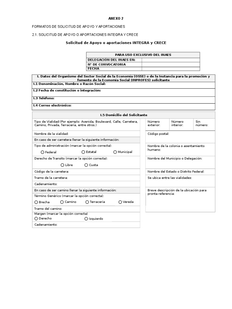 Formato de Solicitud INAES | Ciencia (General) | Ciencia