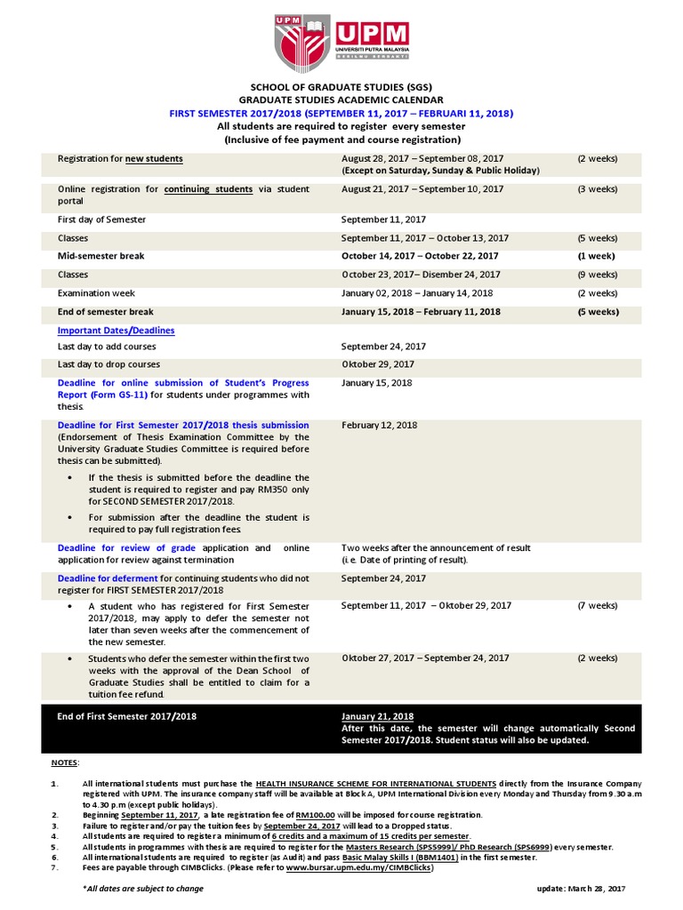 Academic Calendar Upm | PDF | Academic Term | Thesis