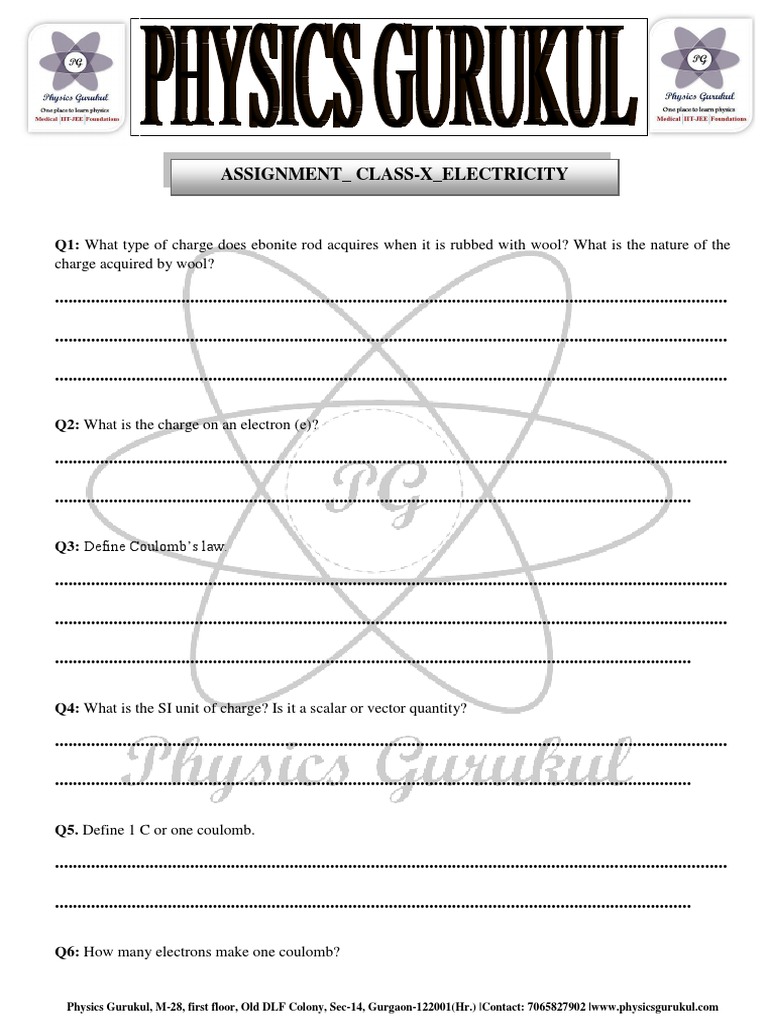 Class X Electricity Assignment Questions | PDF | Electrical Resistance ...