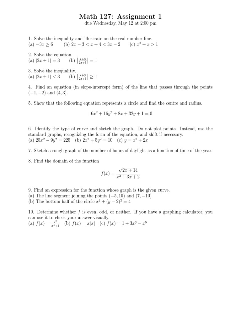 Math 127: Assignment 1 | PDF