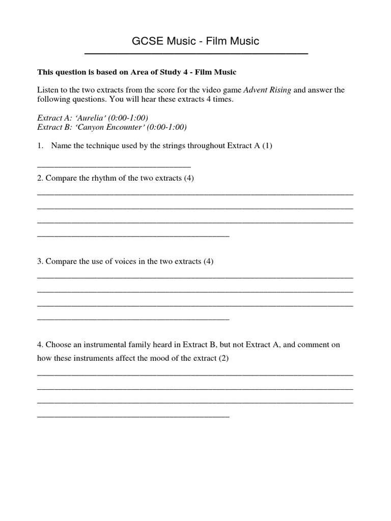 GCSE Film Music Analysis Questions | PDF | Rhythm | Performing Arts