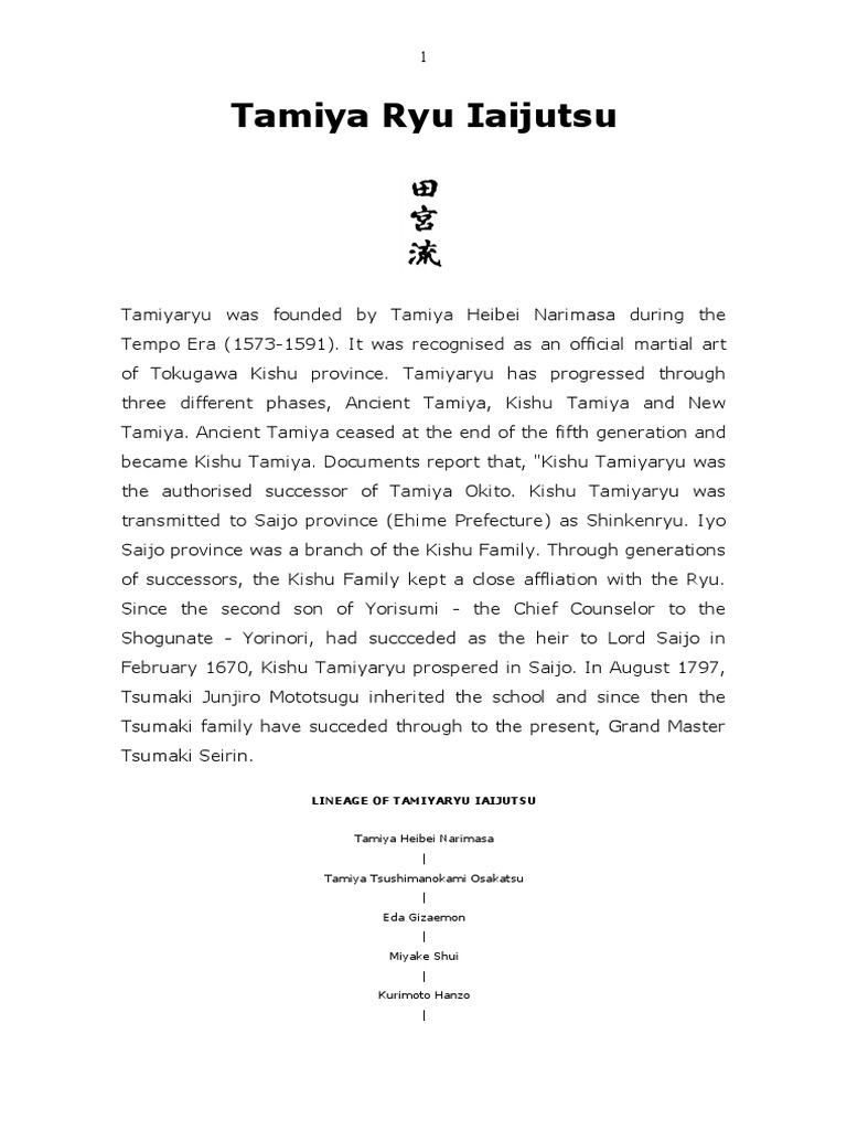 Tamiya Ryu Iaijutsu | PDF | Samurai | Japan