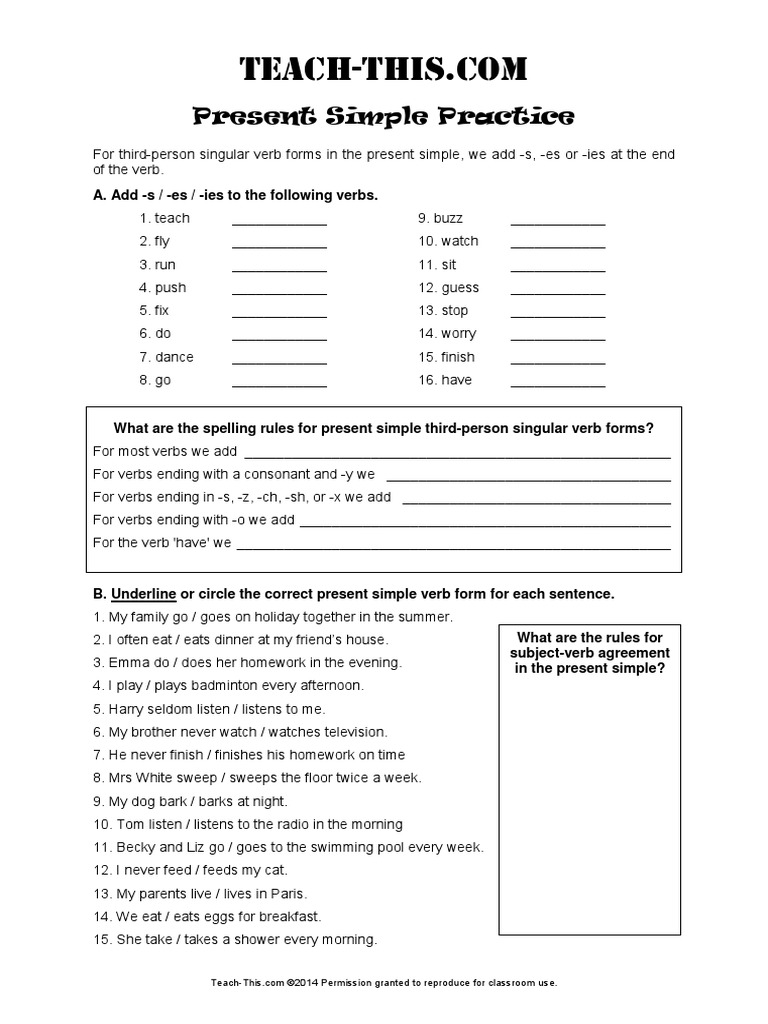 Present Simple Practice | PDF | Adverb | Verb