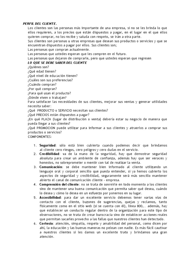 Importancia del Perfil del Cliente | PDF | Los consumidores ...