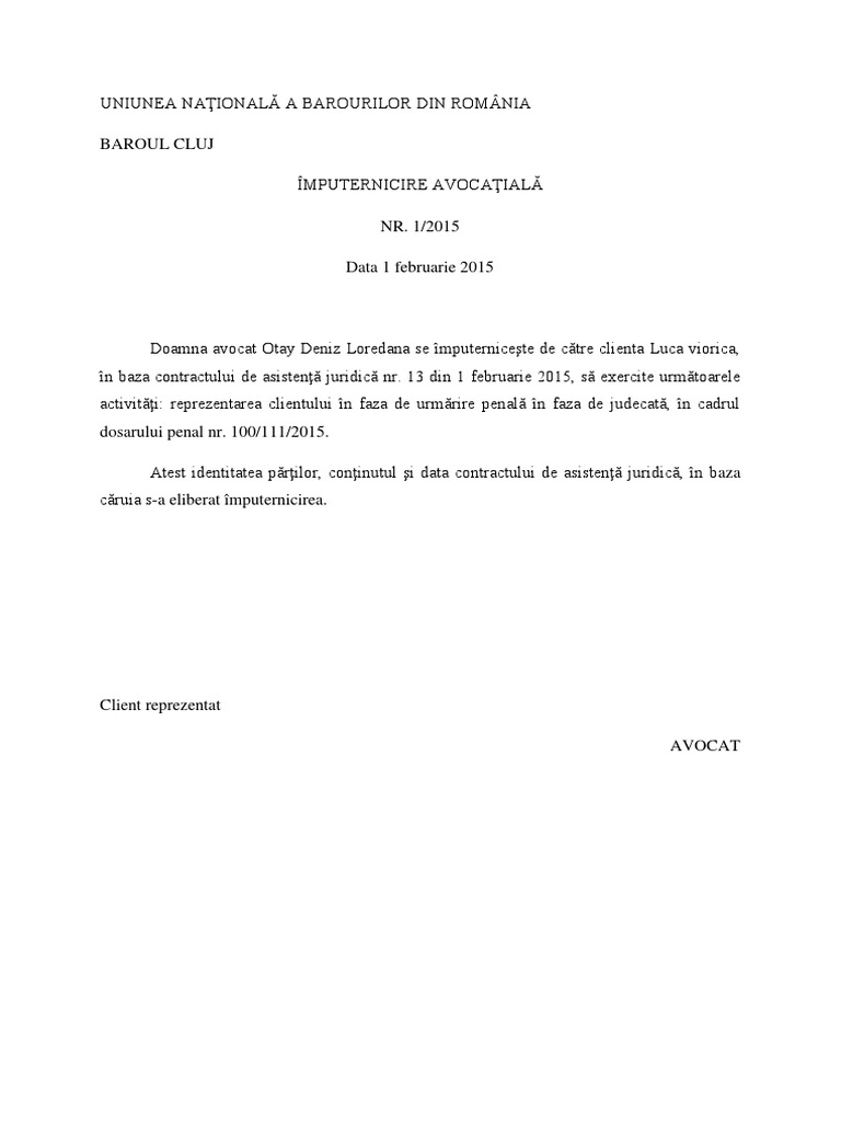 Imputernicire Avocatiala | PDF