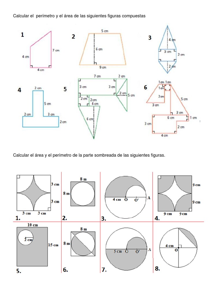 Perímetros y Áreas de Figuras Compuestas | PDF
