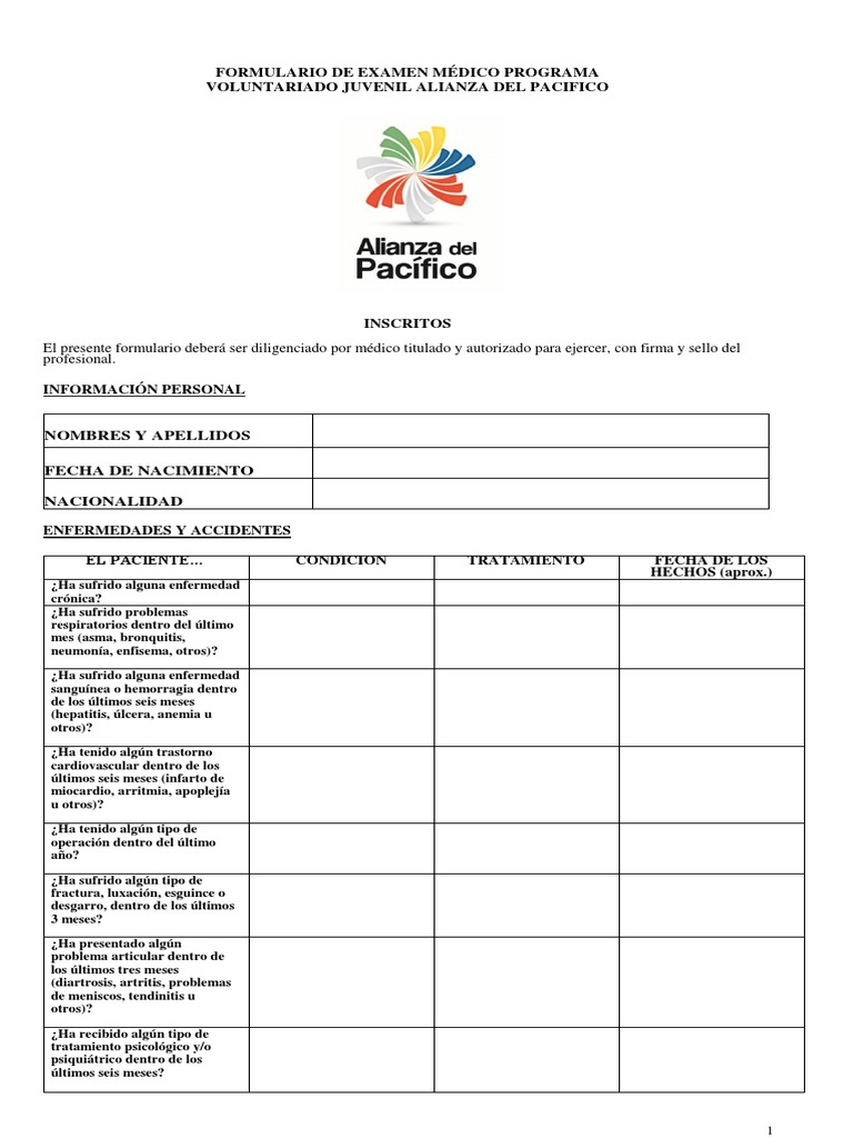 Formulario Medico Etapa 1 Inscritos PDF | Descargar gratis PDF ...
