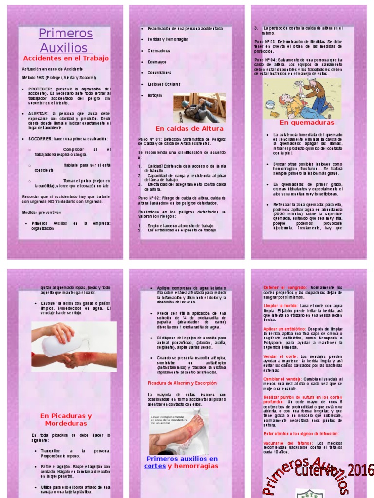 Triptico Primeros Auxilios | Herida | Quemar