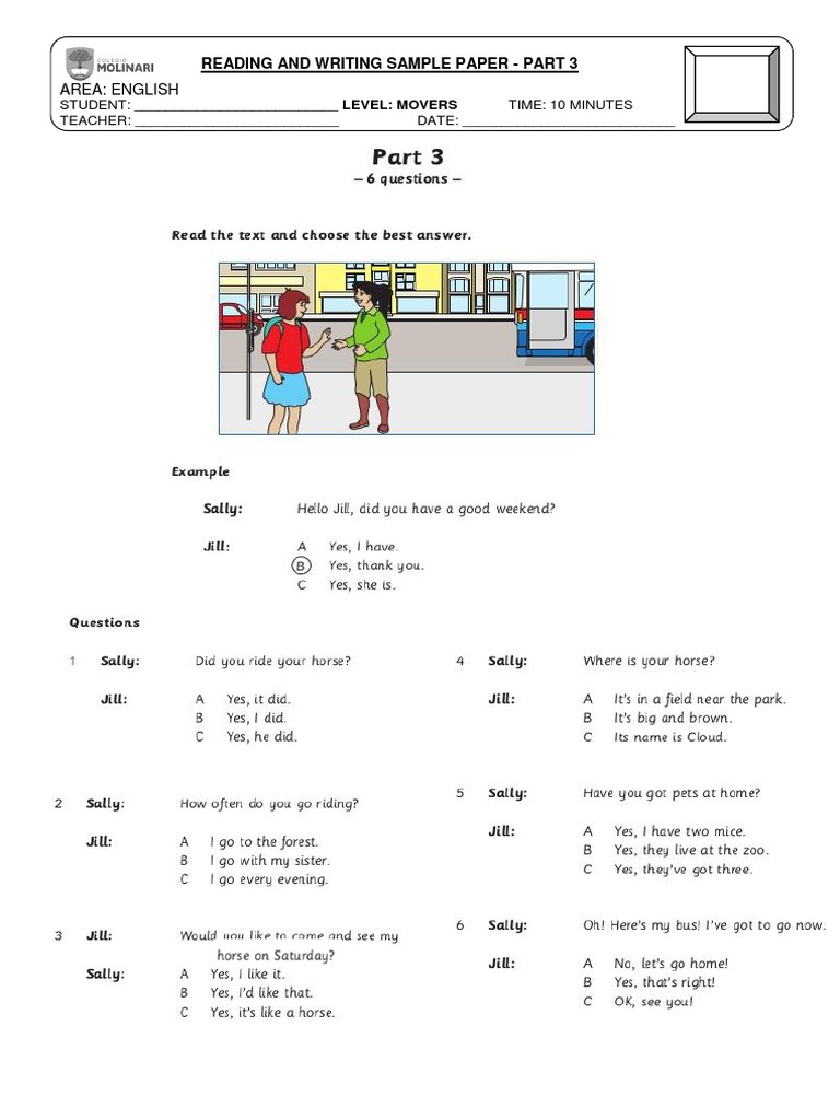 Reading and Writing Sample Paper - Part 3: Area: English | PDF