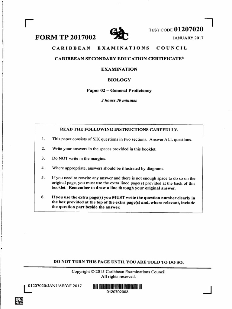 CXC CSEC Biology January 2017 P2 PDF | PDF