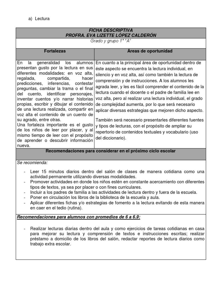 Ejemplo De Ficha Descriptiva De Grupo Primer Grado