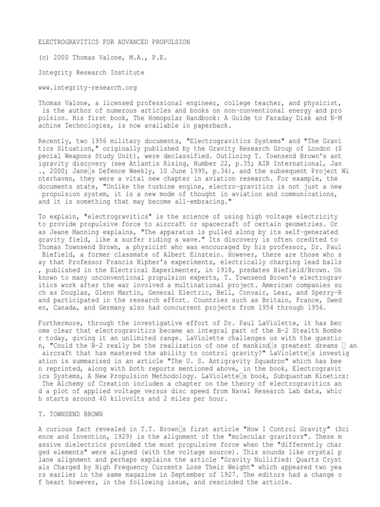 Electrogravitics For Advanced Propulsion | PDF | Alternating Current ...