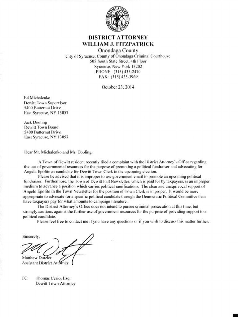 Letters From Onondaga County DA | PDF