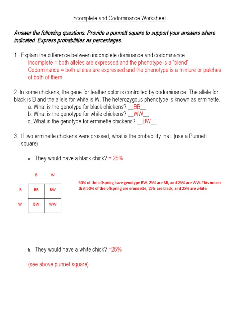 Incomplete-and-Codominance-Worksheet Answers | PDF | Dominance ...