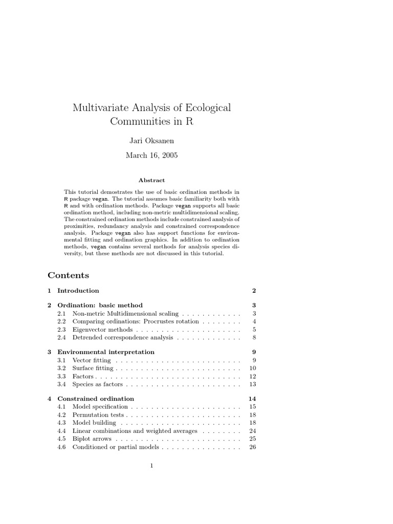R - Vegan Tutorial - Multivariate Analysis of Ecological Communities by ...
