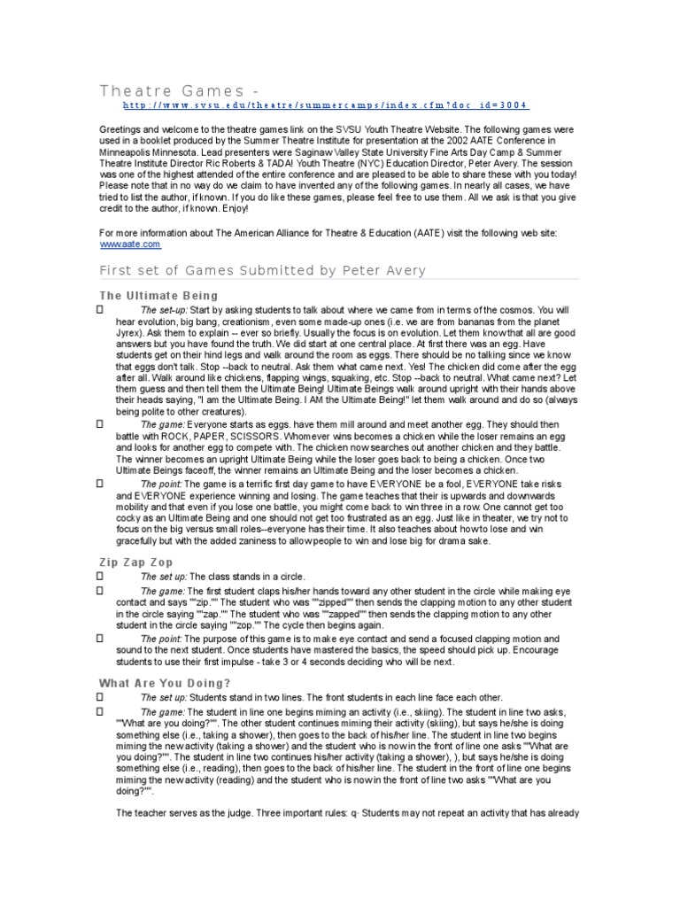 Theatre Games - : First Set of Games Submitted by Peter Avery | PDF ...