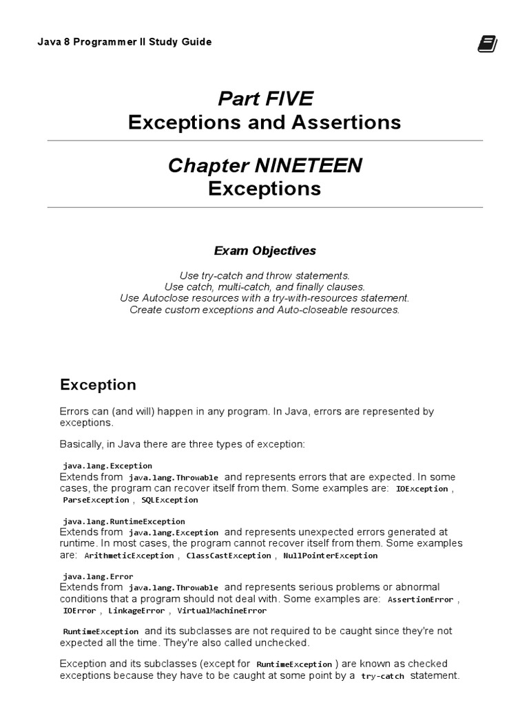 Exceptions JAVA em Ingles | PDF | Inheritance (Object Oriented ...