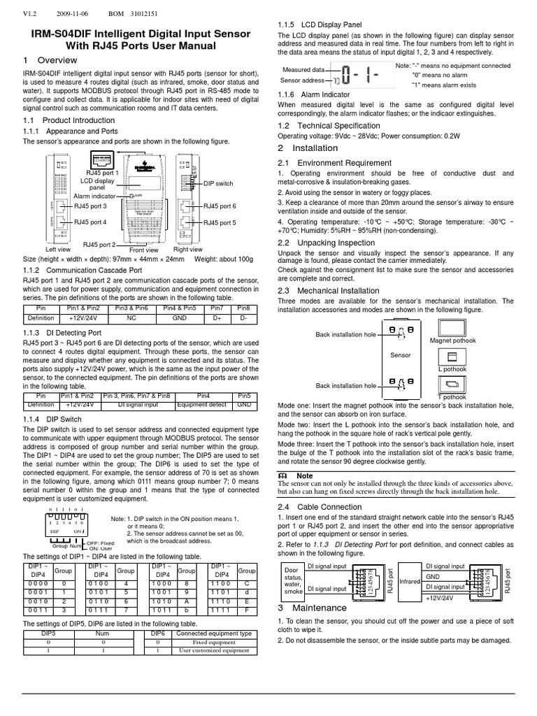 Data Sheet - Digital Input Sensor WRJ45 | PDF | Sensor | Switch