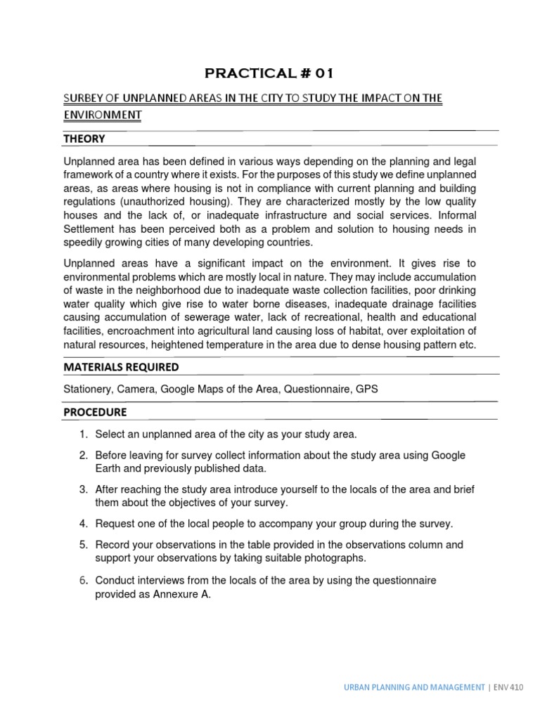 Questionnaire For Urban Planning Practical | PDF | Pollution | Water