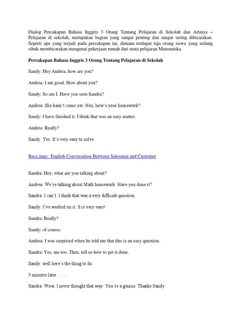 Dialog Percakapan Bahasa Inggris 3 Orang | PDF