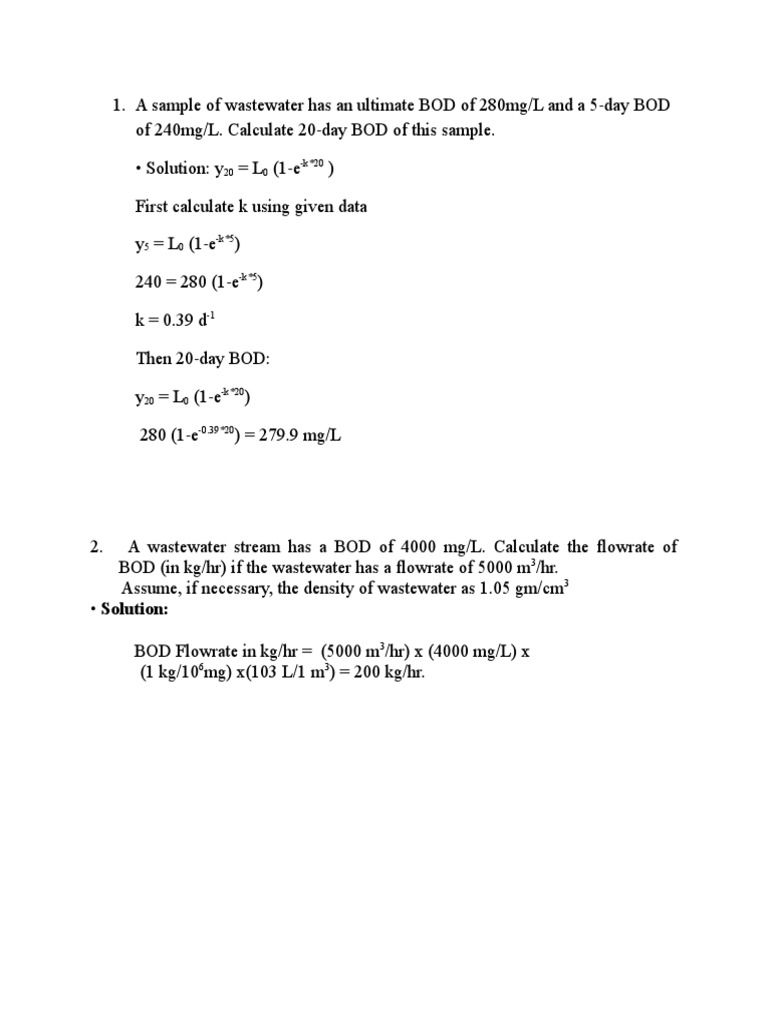 BOD Numericals | PDF