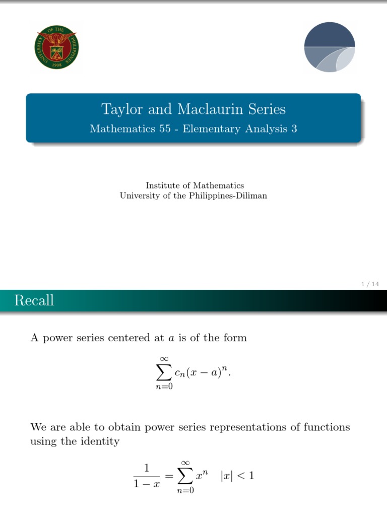 Taylor and Maclaurin Series | PDF | Series (Mathematics) | Power Series