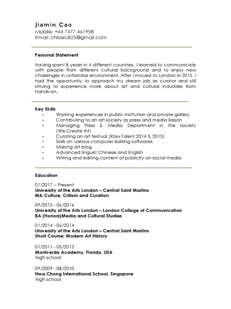 CV JC | PDF | Curator | Arts (General)