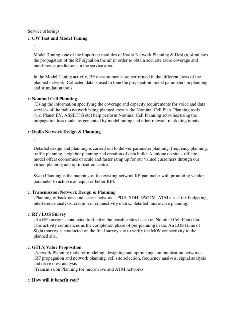 Radio Network Planning Services Overview | PDF