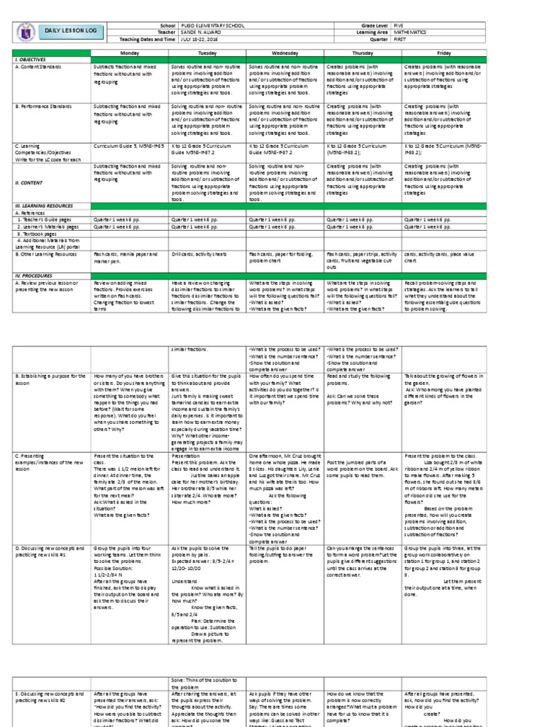 DLL Math Week 6 | PDF | Subtraction | Teaching Mathematics