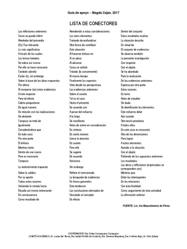 Lista de Conectores y Verbos | PDF | Teoría | Ciencia cognitiva