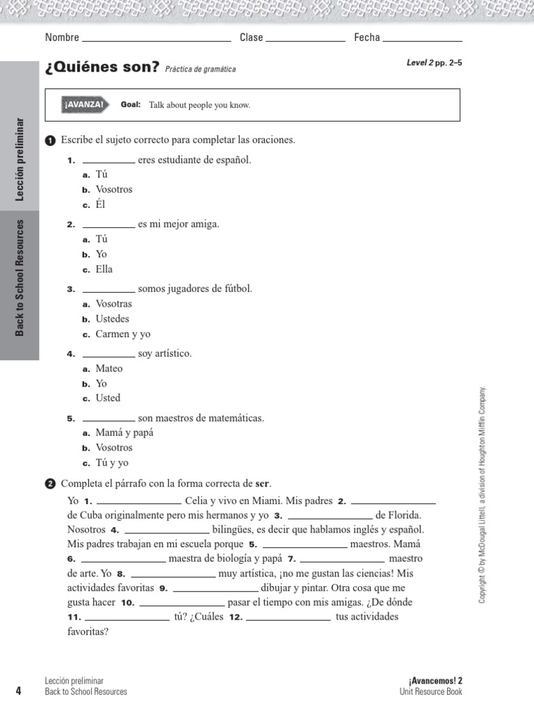Preliminar Avancemos 2 - 4 | PDF | Idiomas
