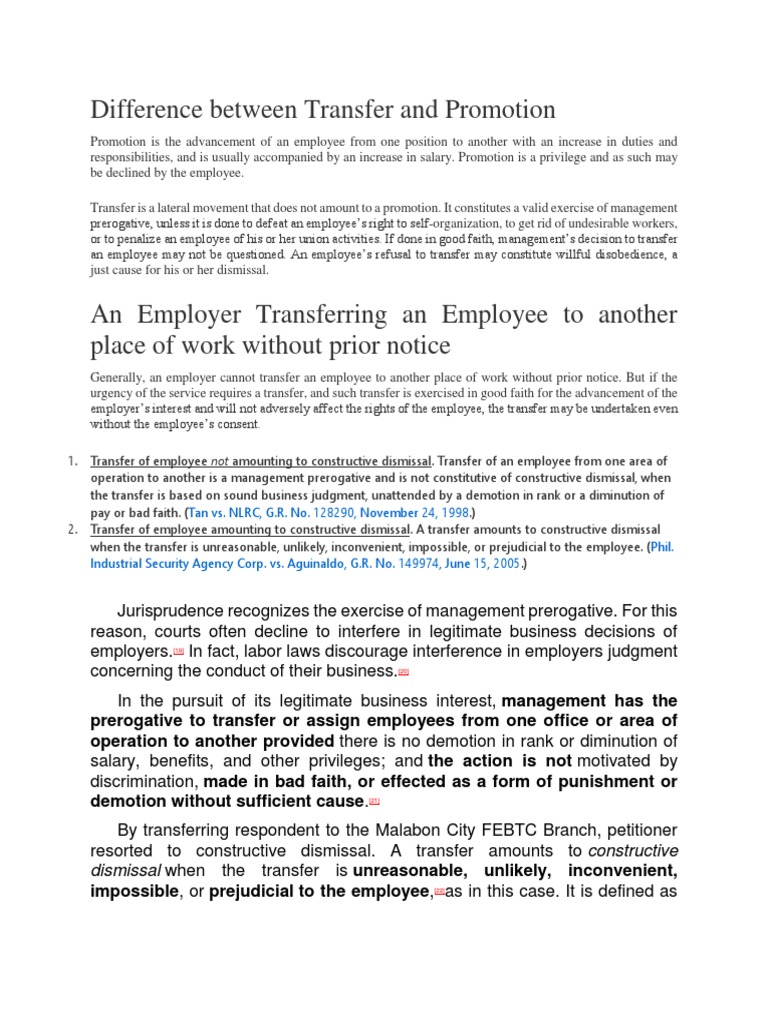 Transfer vs. Promotion Explained | PDF | Ethical Principles | Employment