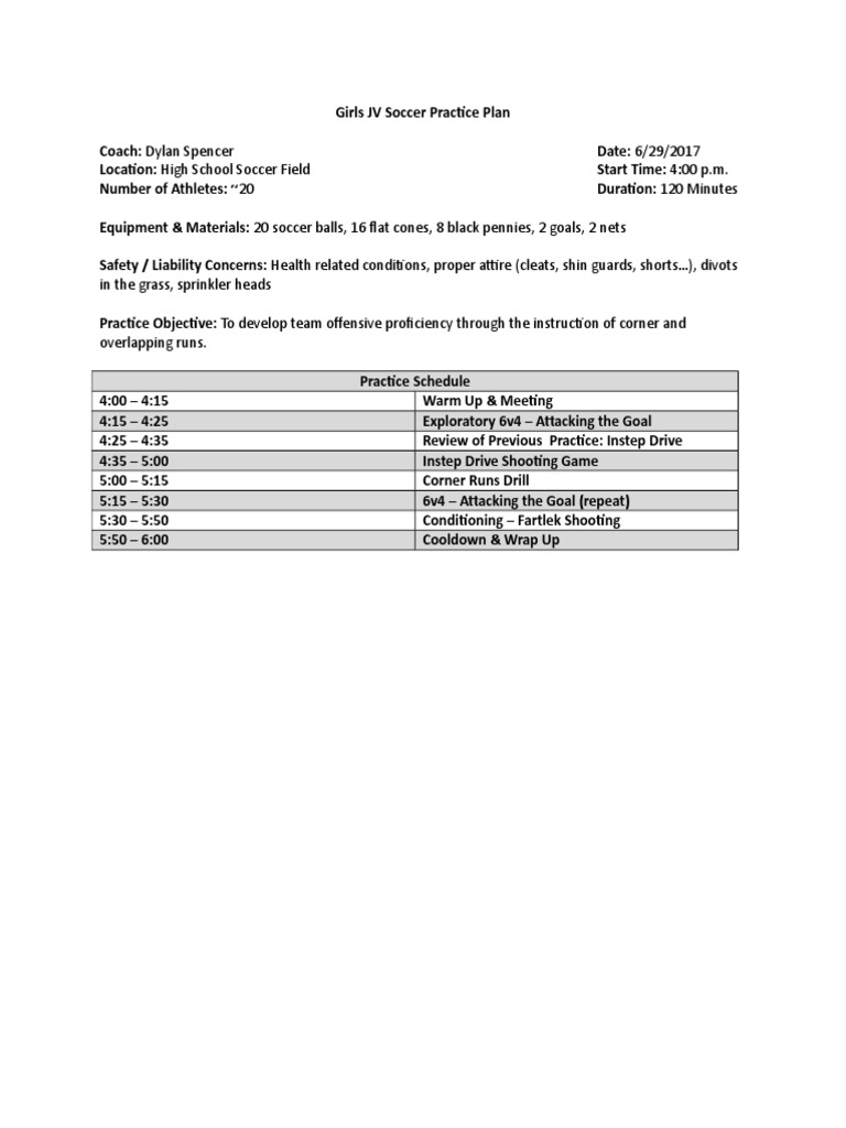 Sample High School Soccer Practice Plan | PDF | Athletic Sports | Sport ...
