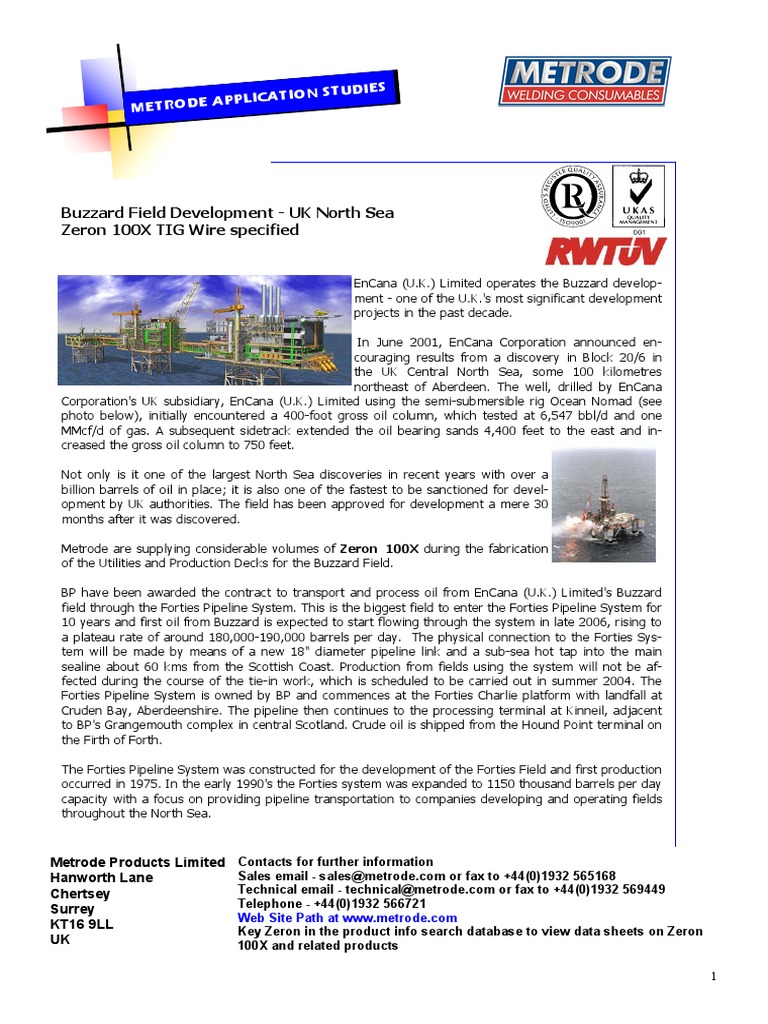 Buzzard Field Development - UK North Sea Zeron 100X TIG Wire Specified ...