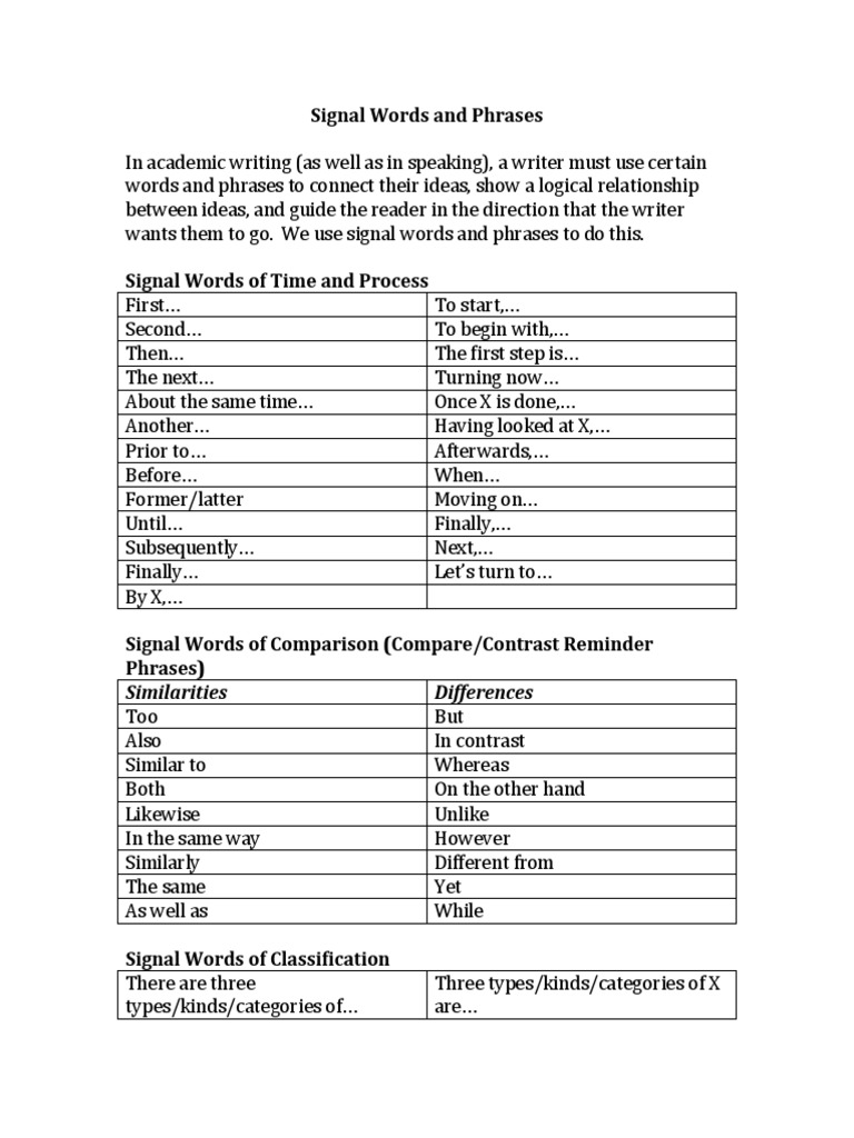 Signal Words and Phrases PDF | PDF