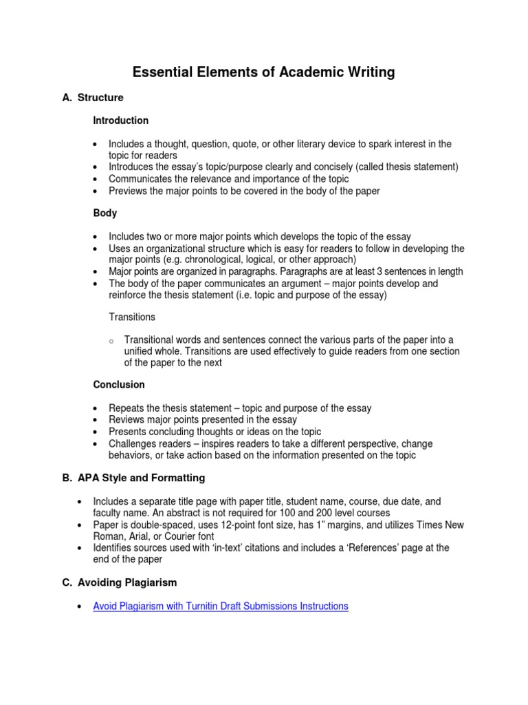 Essential Elements Academic Writing | PDF