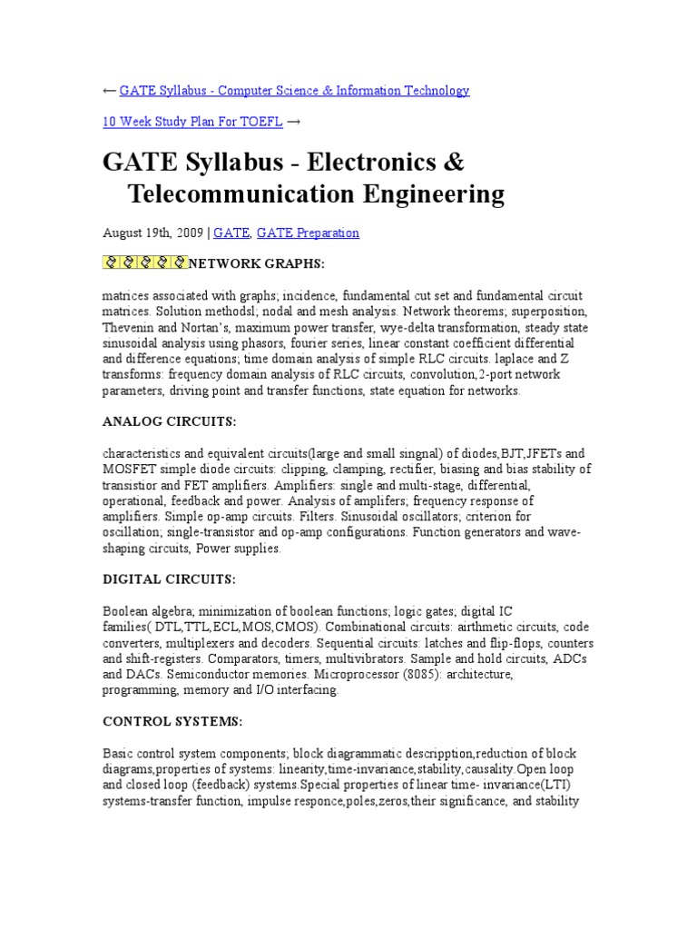 GATE Syllabus | PDF | Modulation | Electronic Circuits