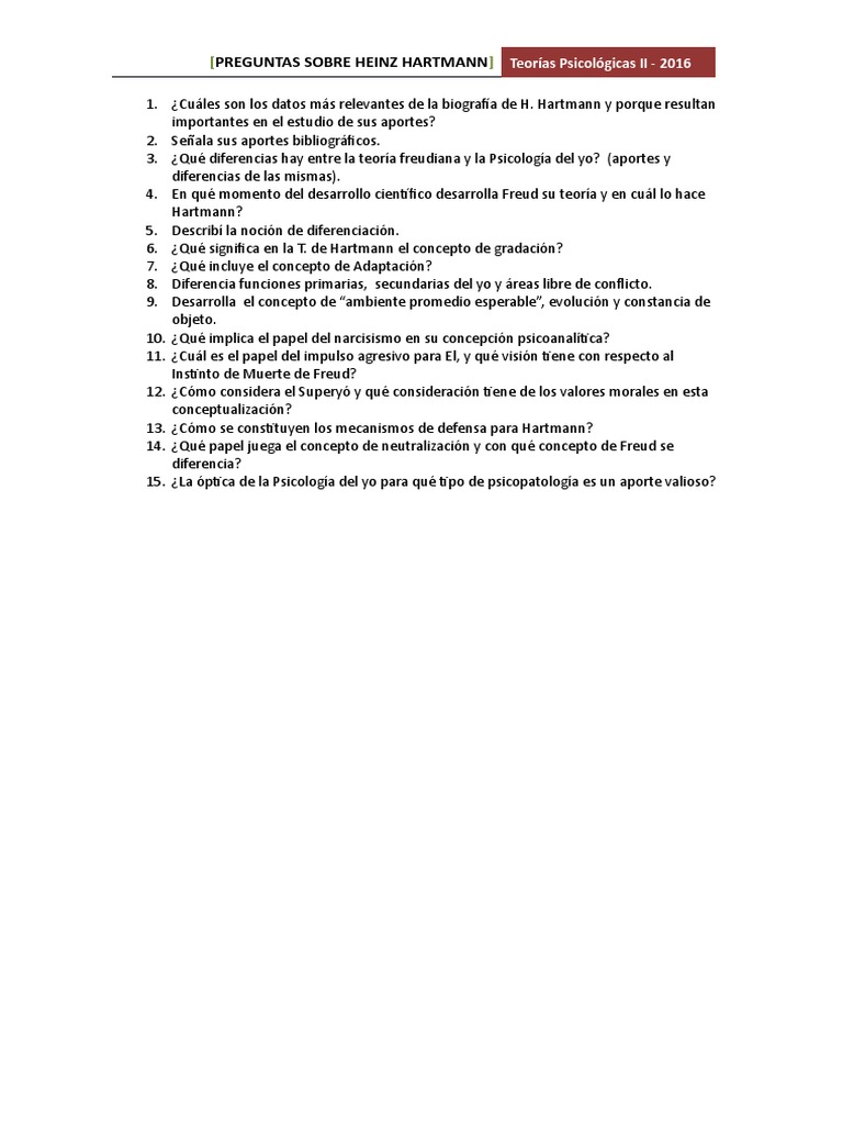 Preguntas Sobre Heinz Hartmann | PDF