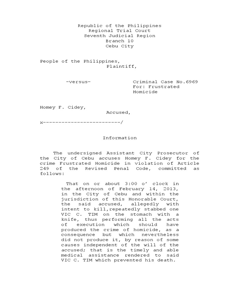 Sample Information Frustrated Homicide | PDF | Prosecutor | Homicide