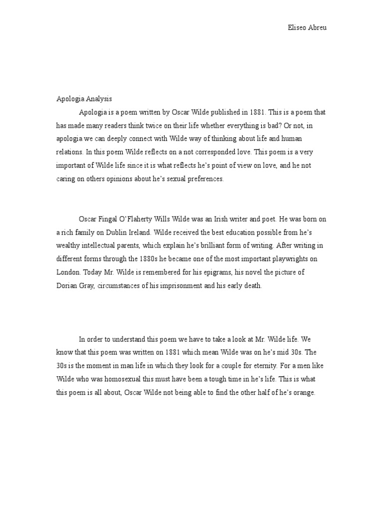 Apologia Is A Poem Written by Oscar Wilde Published in 1881 | PDF ...