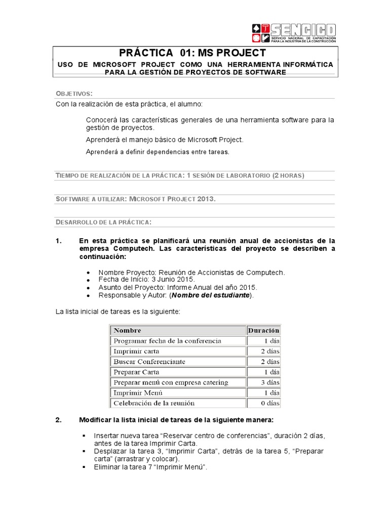 Practica 01 - Ms Project | PDF | Microsoft | Software