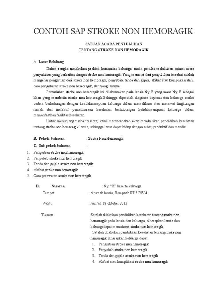 Contoh Sap Stroke Non Hemoragik | PDF