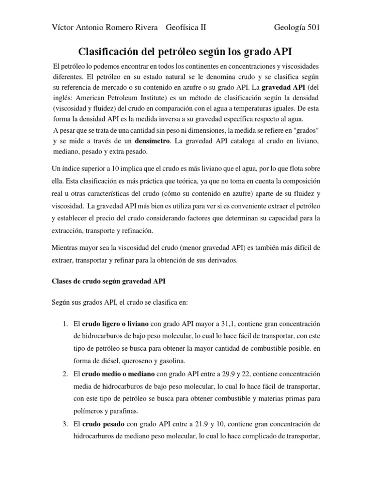Clasificación del Petróleo por Grados API | PDF | Petróleo | Química