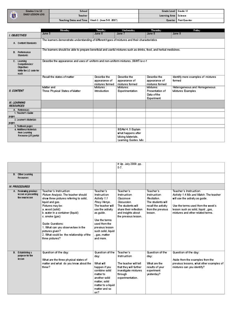 DLL Science Quarter 1 Week 1 | PDF | Homogeneity And Heterogeneity ...