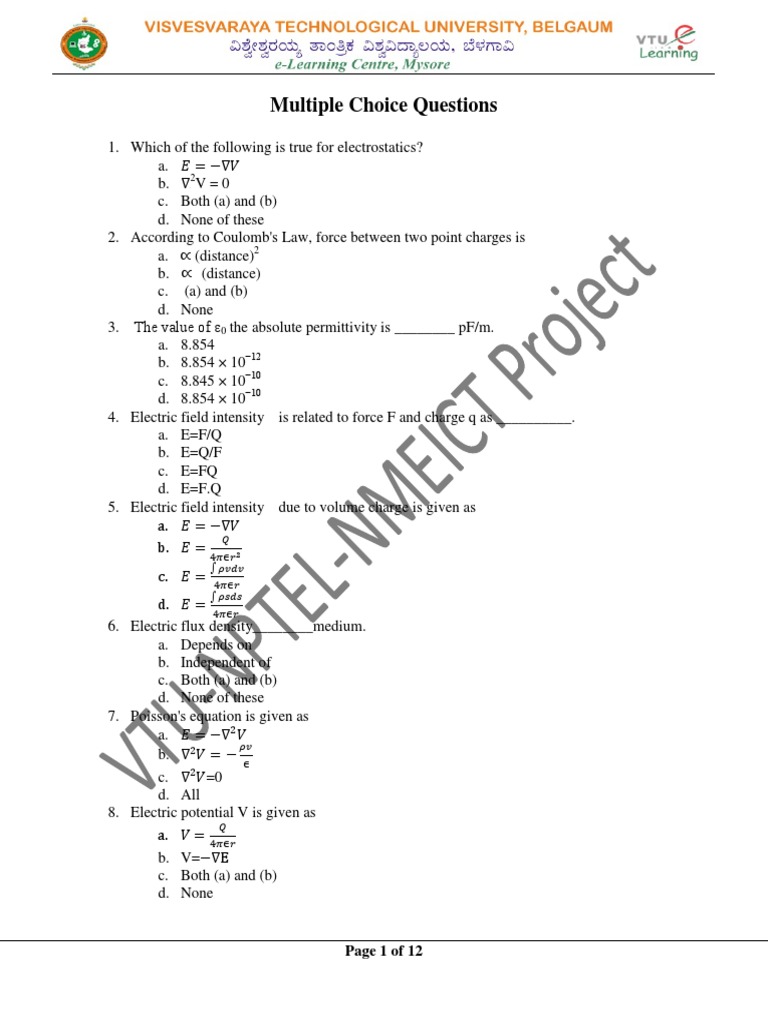 EMf Multiple Choice Queations With Answers | PDF | Magnetic Field ...