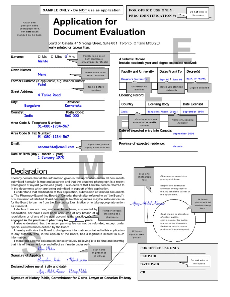 PEBC Evaluation Sample | Notary Public | Pharmacy
