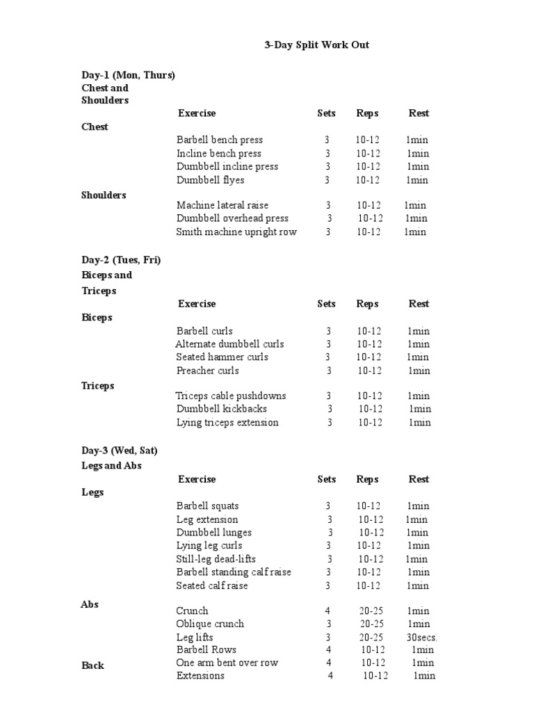 3 Day Split Workout Small | PDF